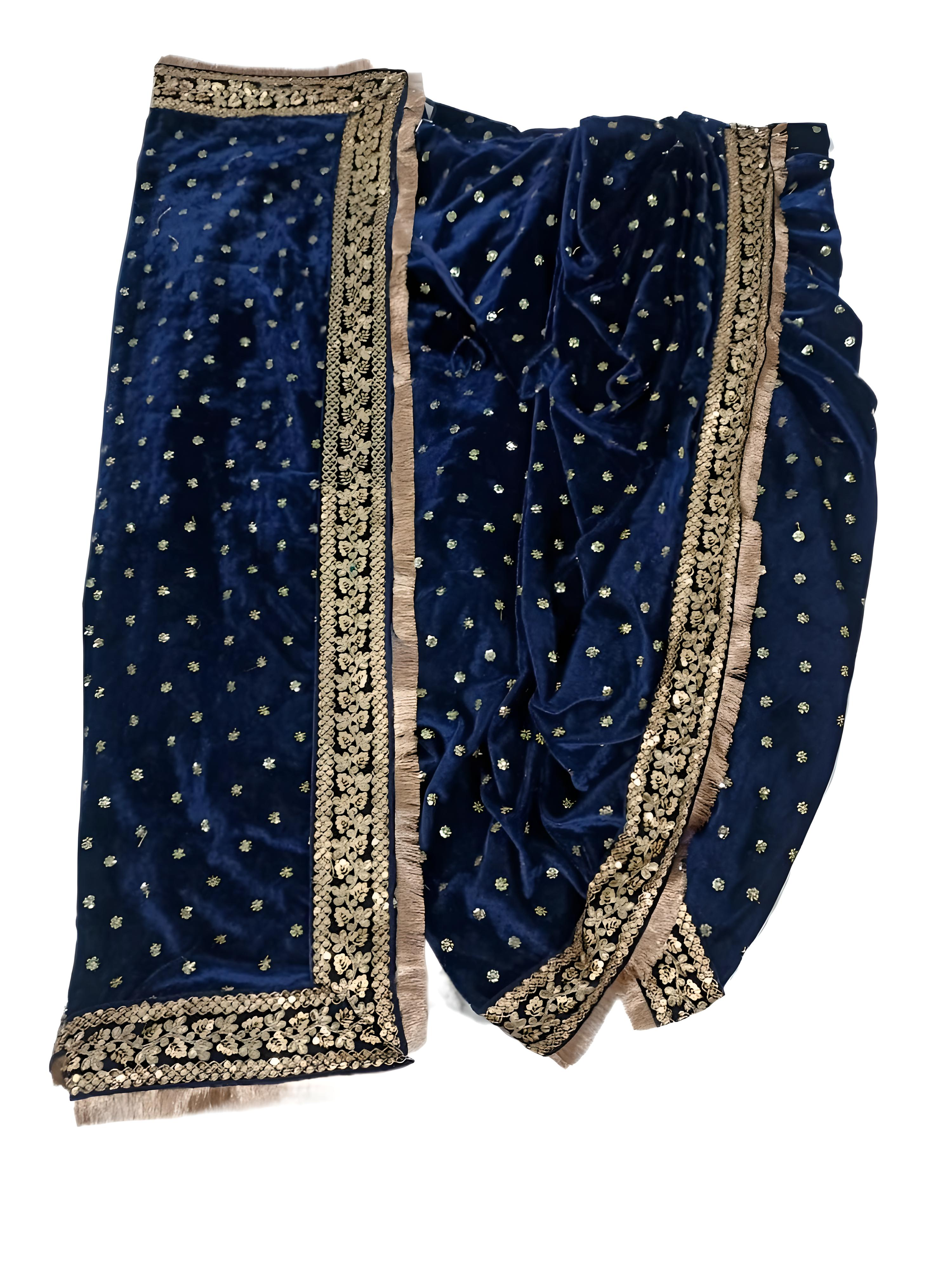 Marathi Stitched VELVET Nauvari Saree Peshwai - Blue Color – PRAAGNEEK