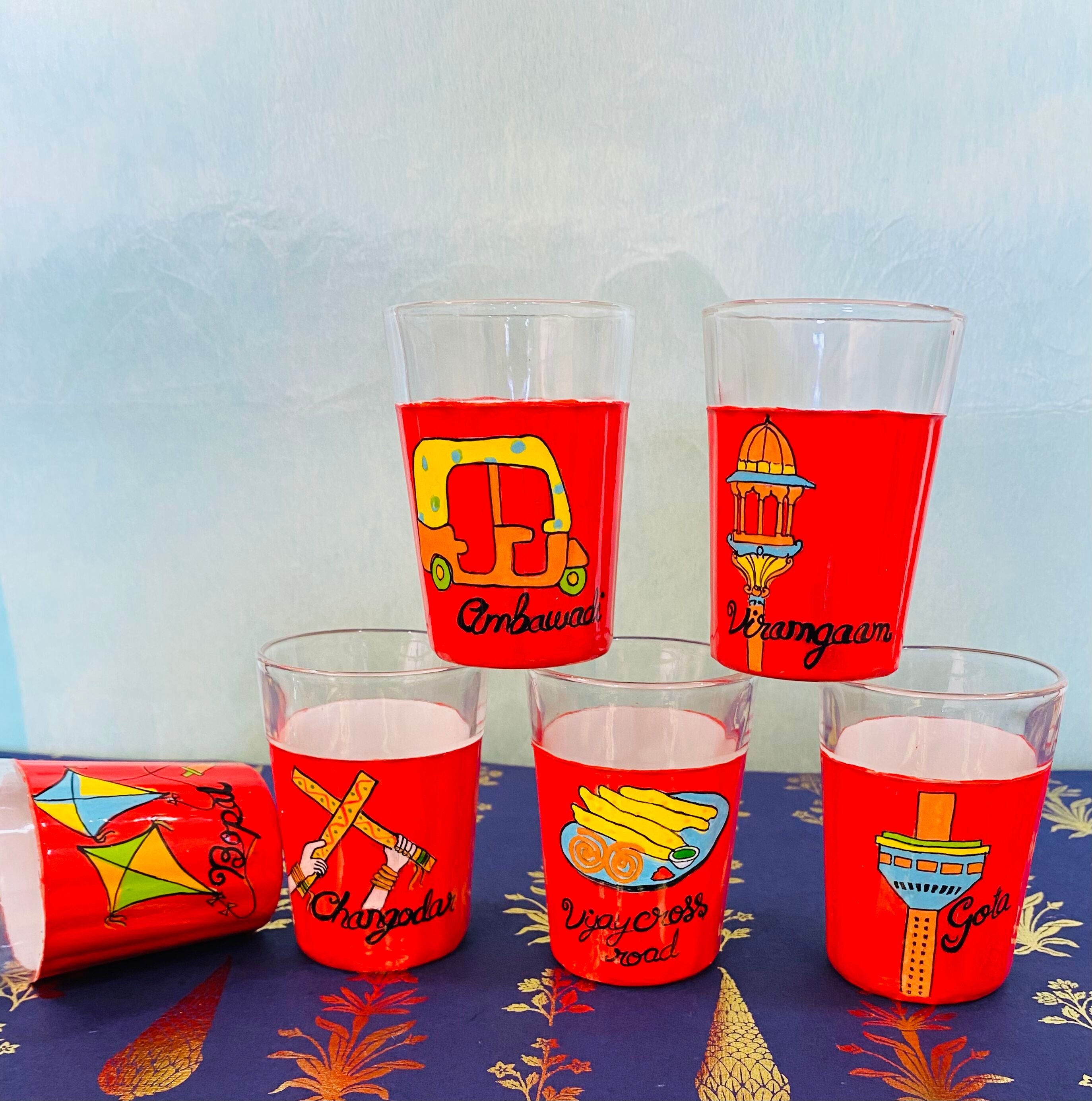 Gujarat theme Cutting Chai Tapri glasses (Tea glasses) | PRAAGNEEK