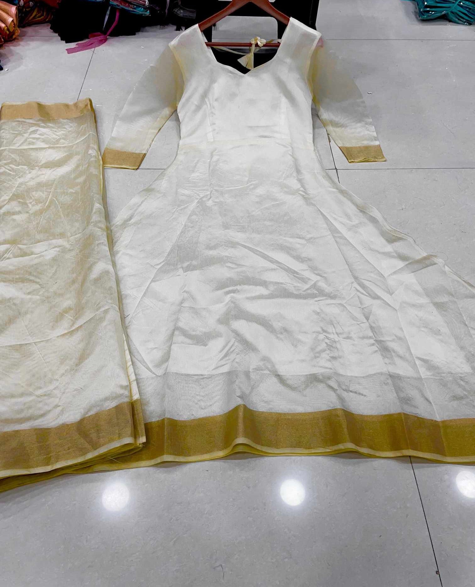 Onam Cotton Anarkali Kurti with Dupattaa – PRAAGNEEK